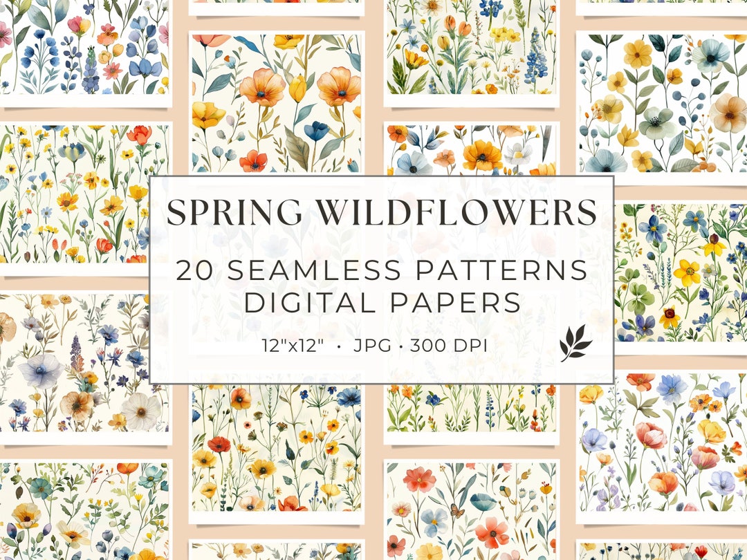 Spring Wildflower Seamless Pattern Digital Paper Set - Seamless Floral Patterns Designs ...