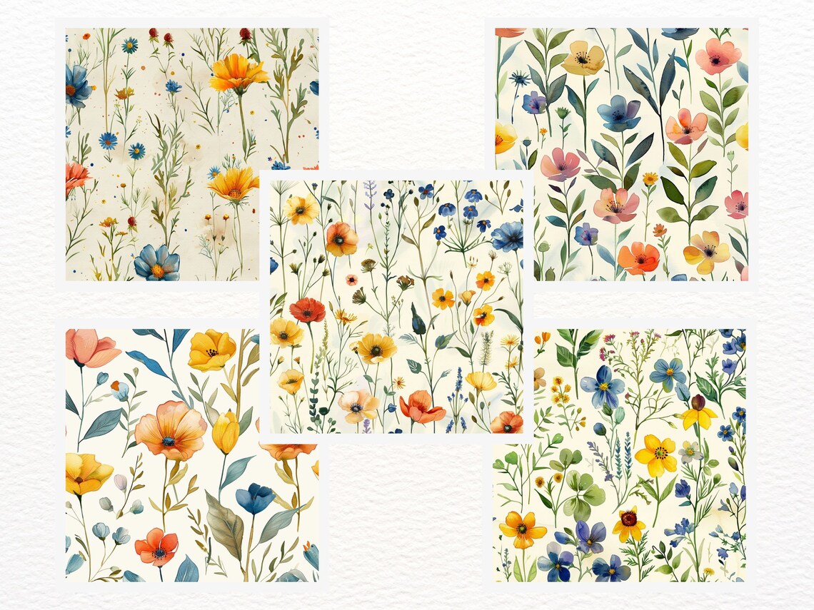 Spring Wildflower Seamless Pattern Digital Paper Set - Seamless Floral Patterns Designs ...