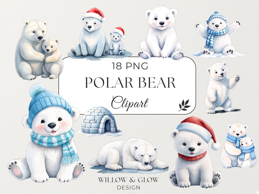 Polar Bear Clipart Pack - Cute Baby Polar Bears - Arctic Animals ...