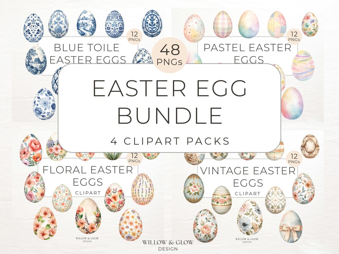 Easter Egg Clipart Bundle - 4 Watercolor Easter Egg Sets - Pastel ...