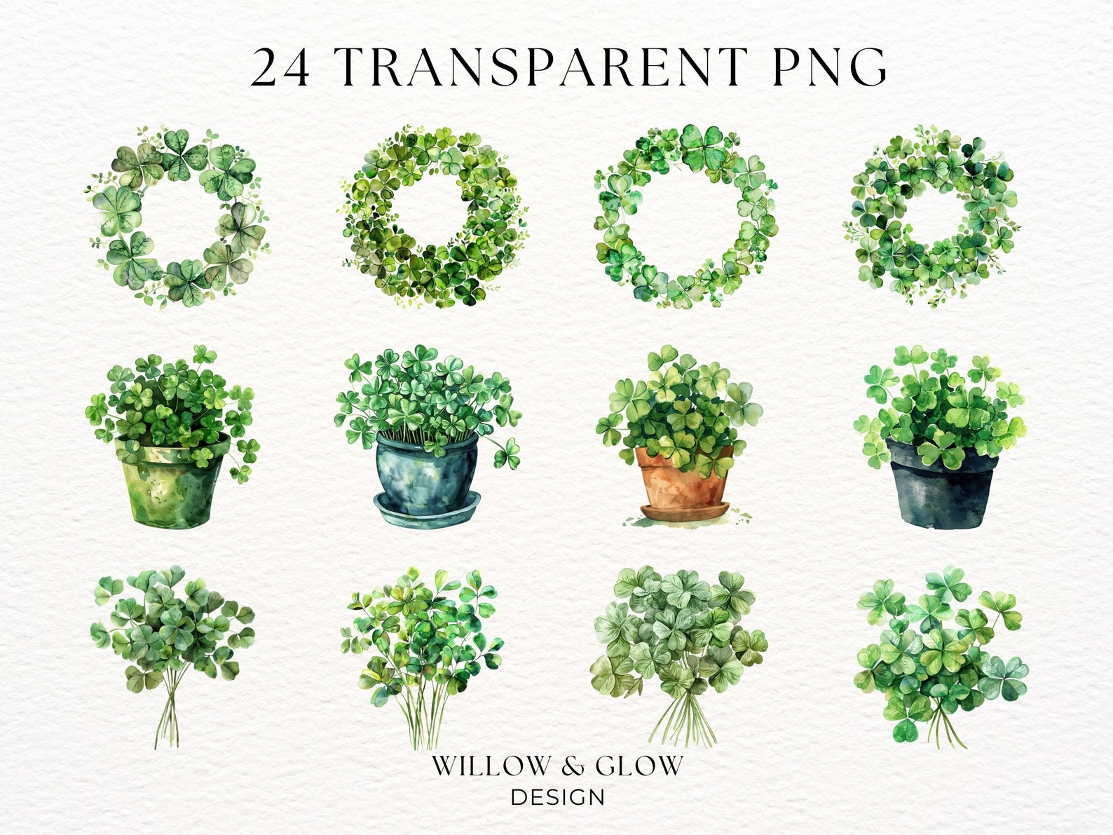 Clover Watercolor Clipart - Lucky Clover - Shamrock Clip Art ...