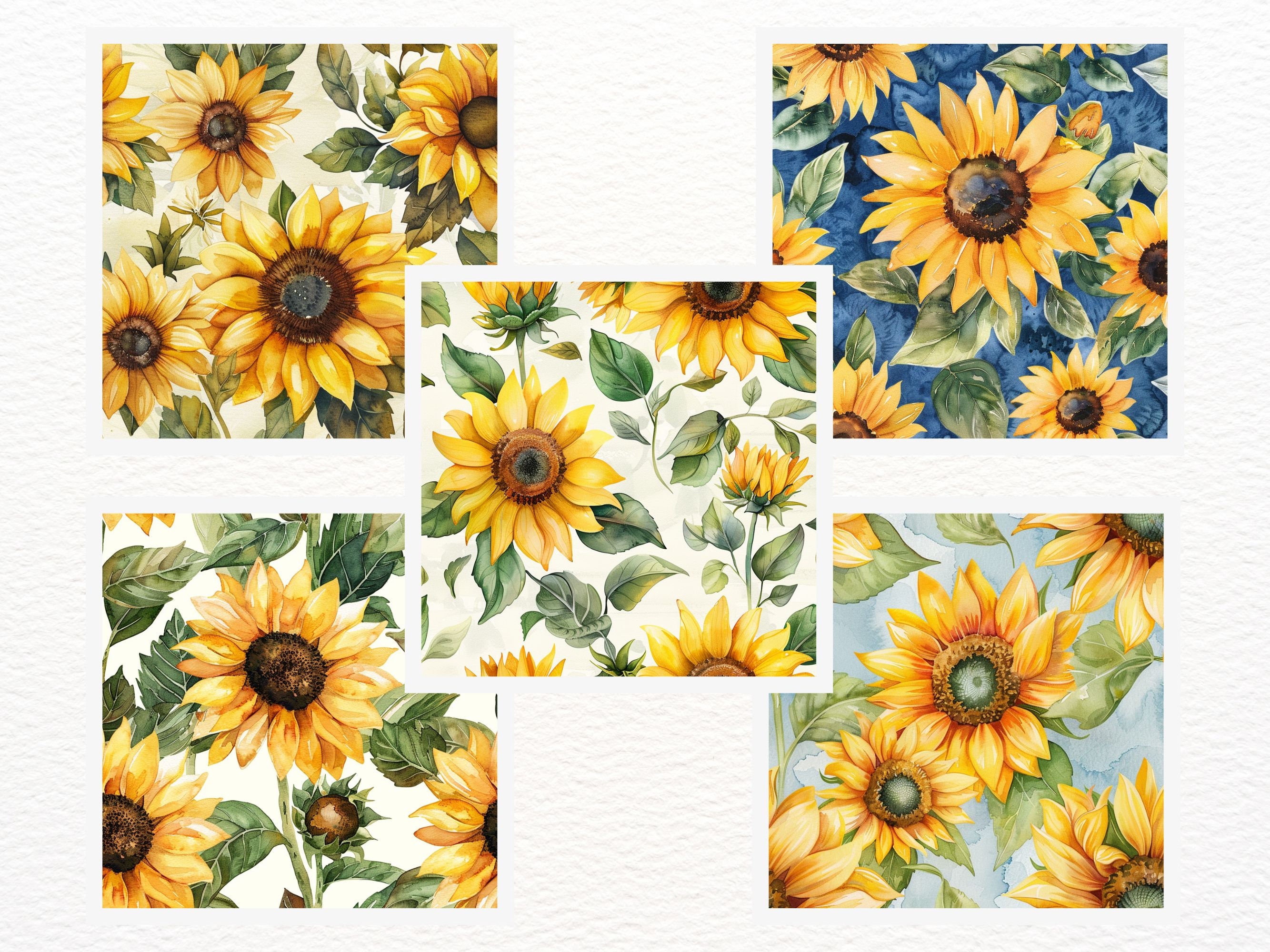 Sunflower Seamless Pattern Digital Paper Set Watercolor Sunflower ...
