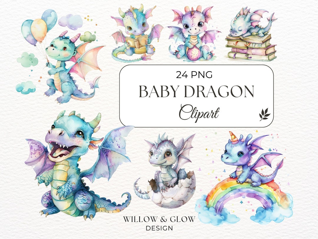Baby Dragon Clipart - Watercolor Dragon Kids Clipart - Magical Fantasy ...