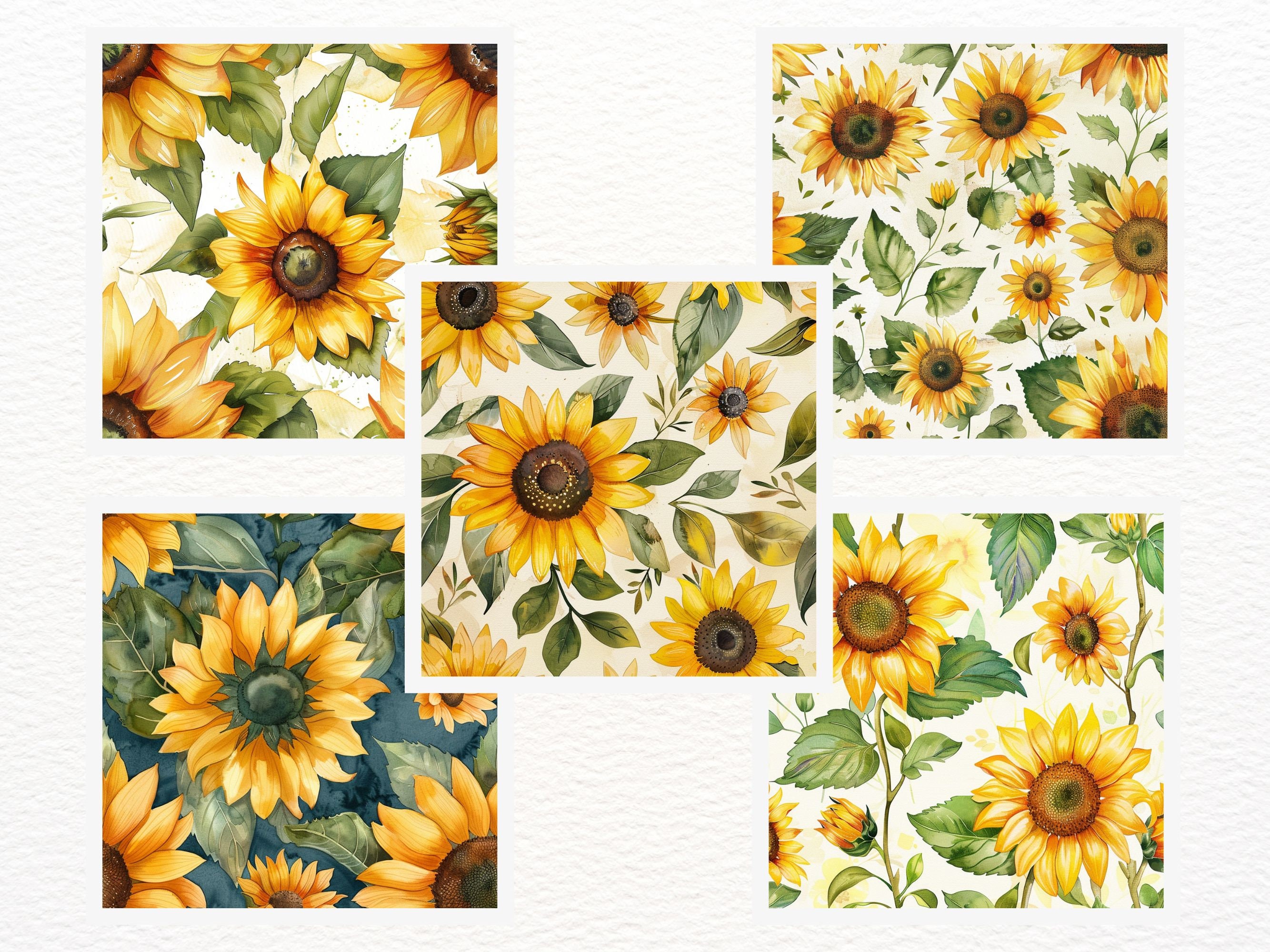 Sunflower Seamless Pattern Digital Paper Set Watercolor Sunflower ...