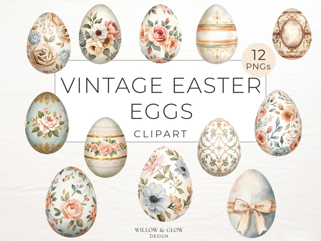 Vintage Floral Easter Eggs Clipart Pack - 12 Watercolor Easter Egg Pngs ...