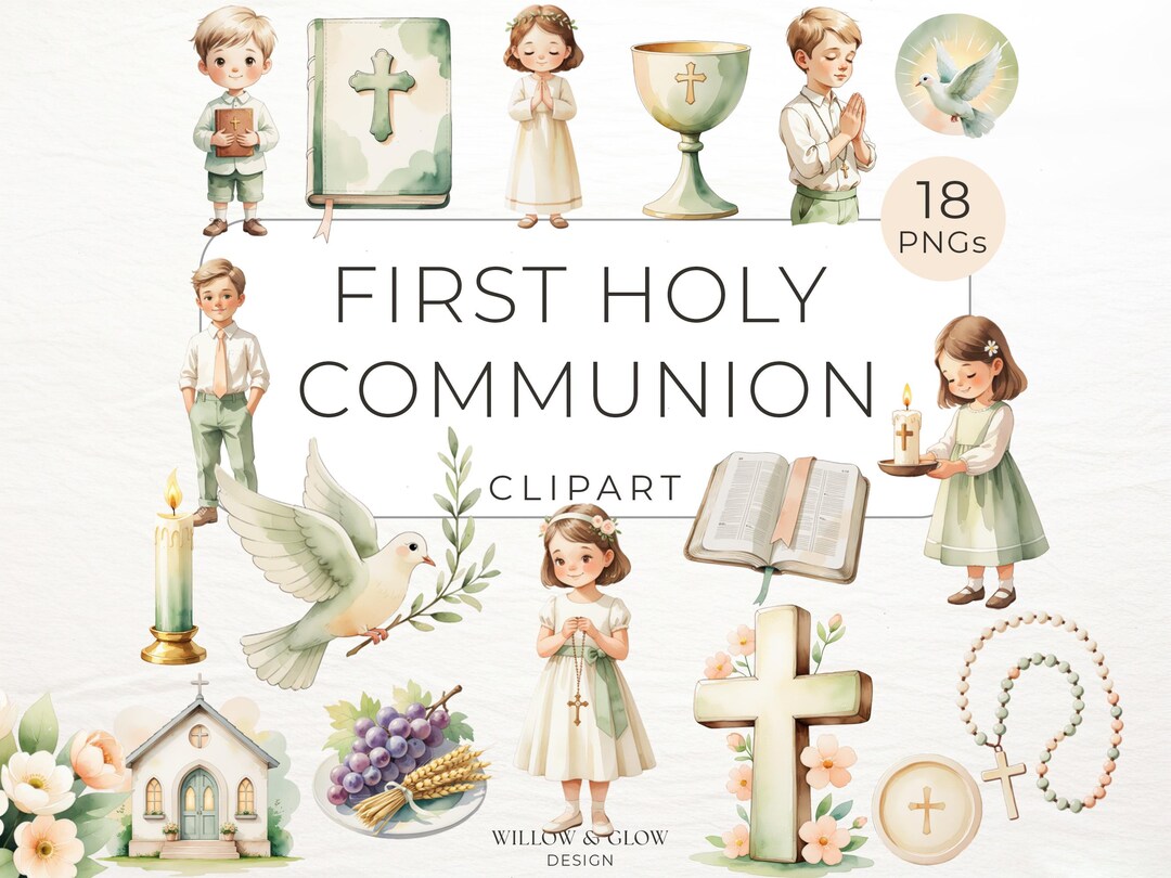 First Holy Communion Clipart Pack - 18 Watercolor Girls, Boys ...