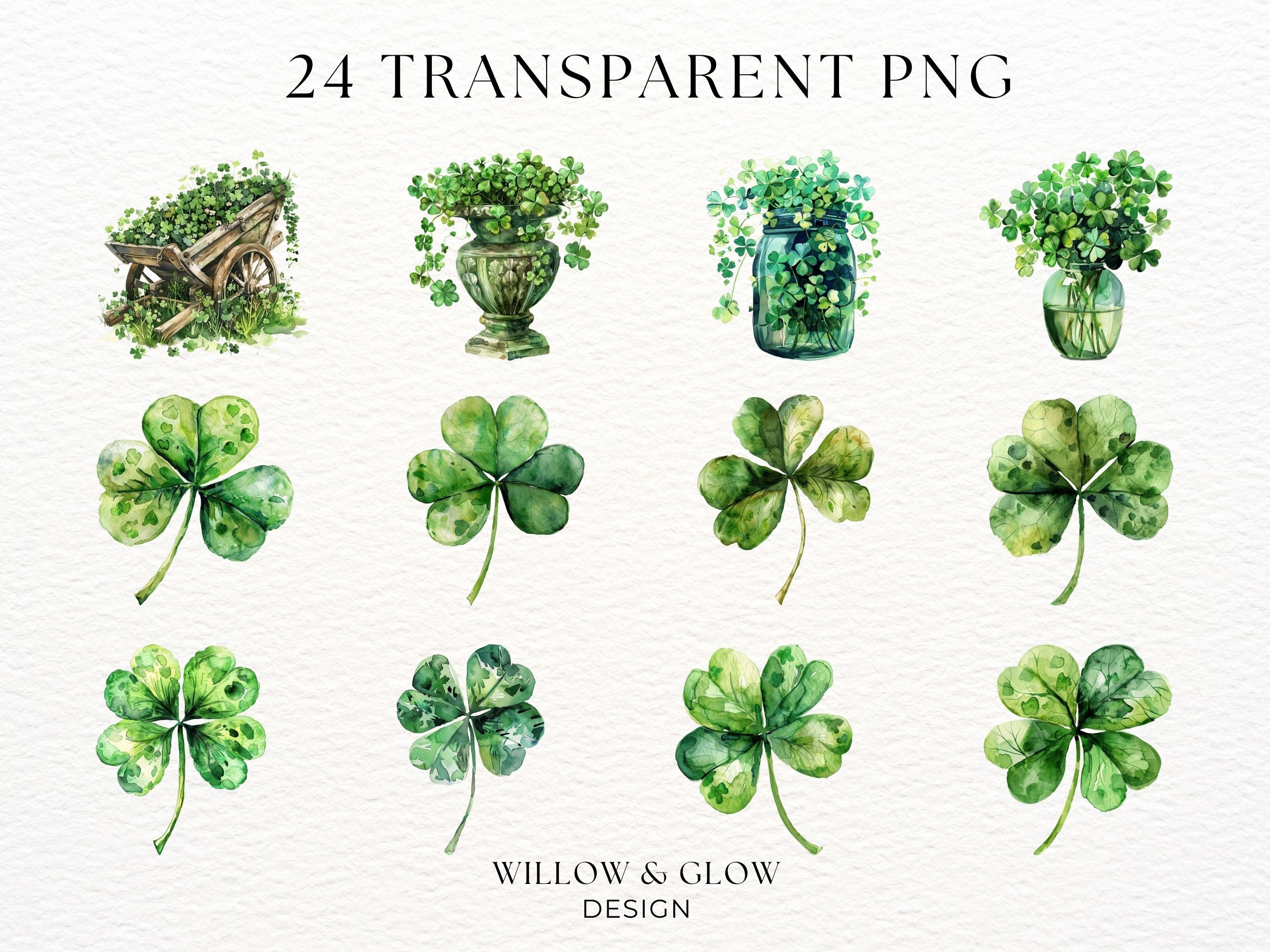 Clover Watercolor Clipart - Lucky Clover - Shamrock Clip Art ...