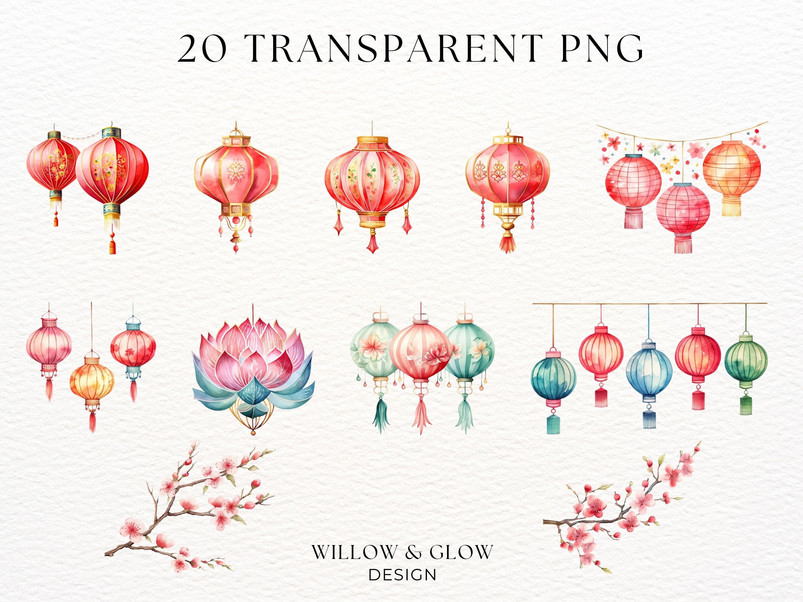 Chinese Lanterns Watercolor Clipart - Chinese New Year Lanterns PNG ...