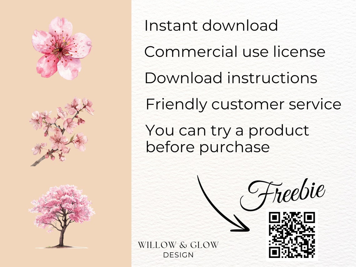 Cherry Blossom Clipart Set Sakura Flower Clipart Watercolor Flower Clip ...