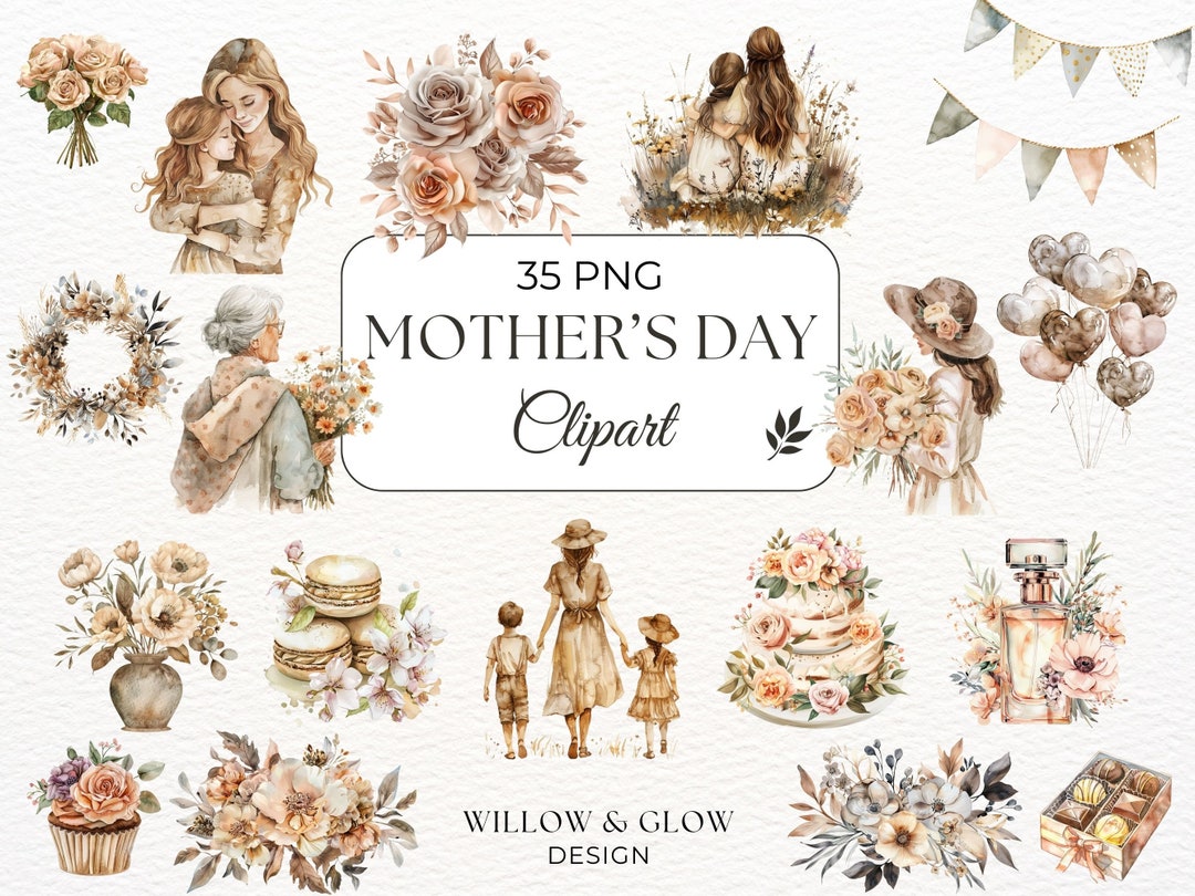 Mothers Day Watercolor Clipart - Neutral Mothers Day Clip Art - Mothers ...