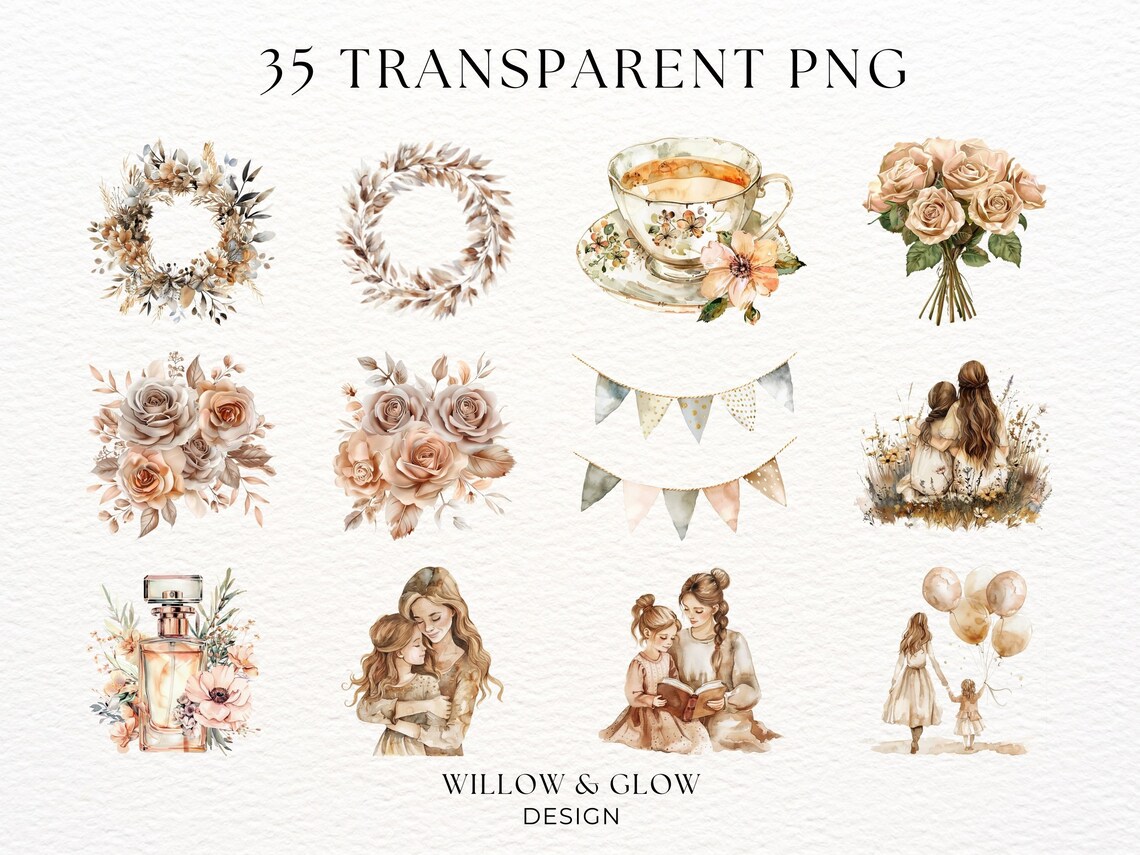 Mothers Day Watercolor Clipart - Neutral Mothers Day Clip Art - Mothers ...