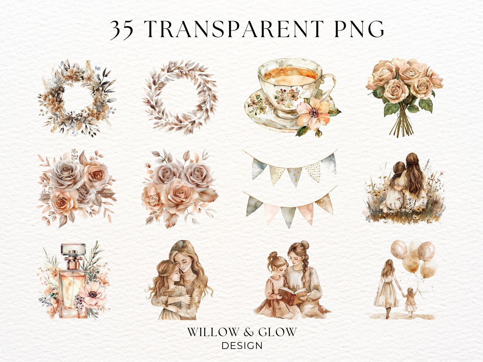 Mothers Day Watercolor Clipart - Neutral Mothers Day Clip Art - Mothers ...