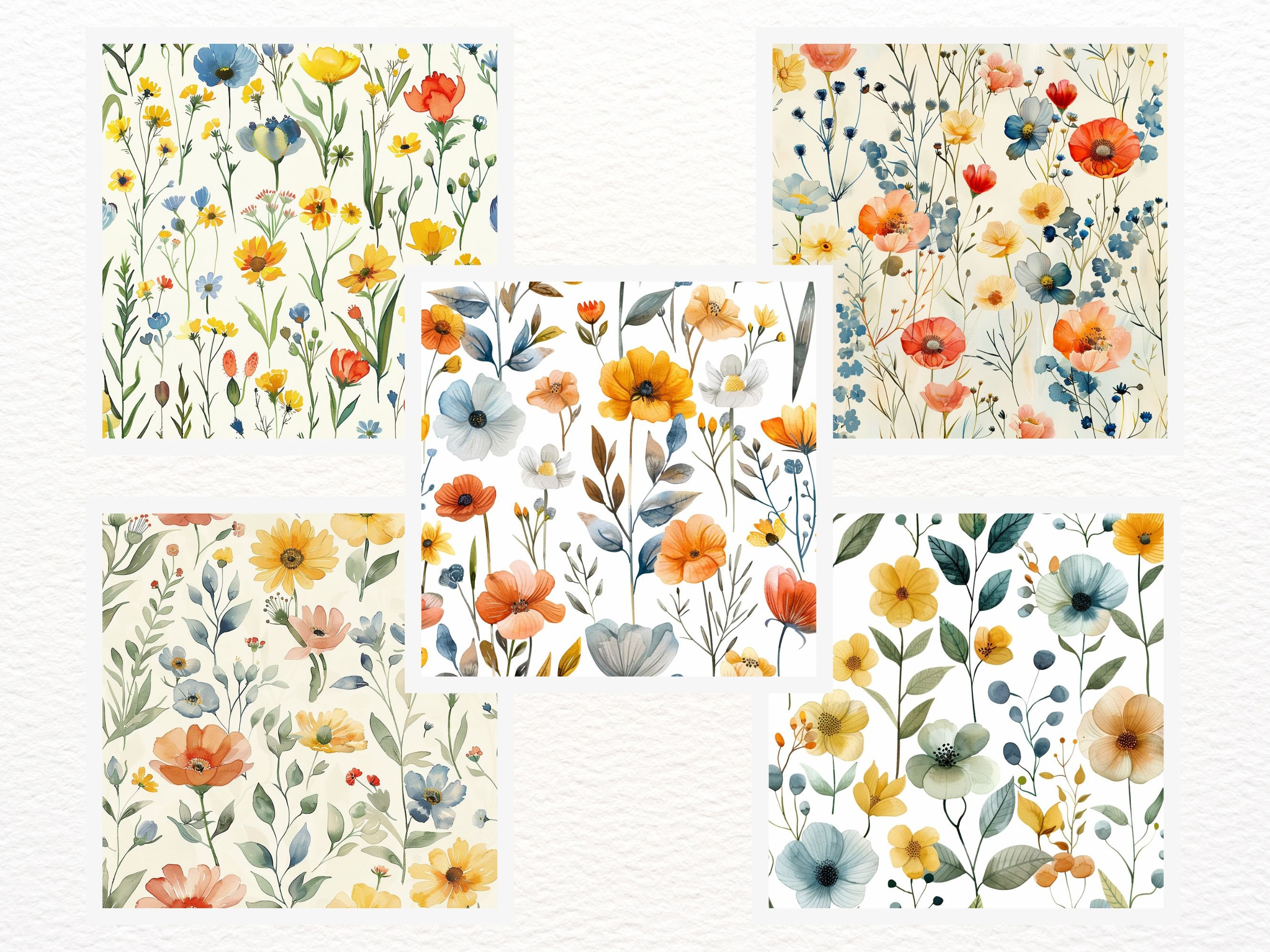 Spring Wildflower Seamless Pattern Digital Paper Set - Seamless Floral Patterns Designs ...