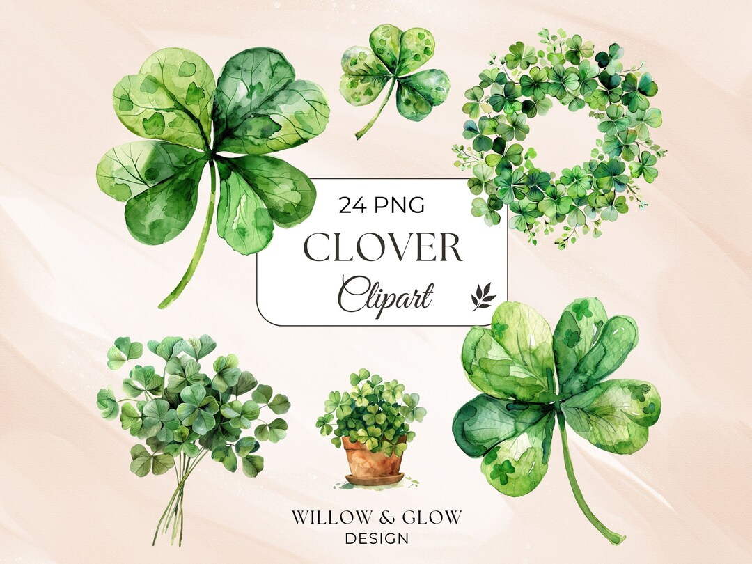Clover Watercolor Clipart - Lucky Clover - Shamrock Clip Art ...