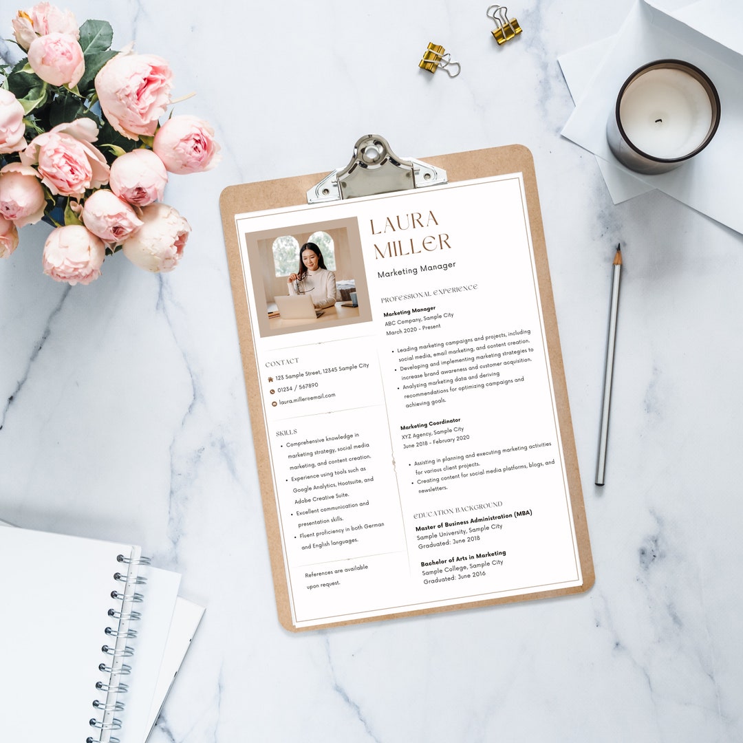 Monogram Resume, Resume Template Canva, Beige-brown, Modern Resume ...