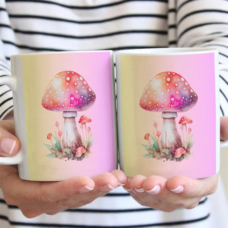 Custom Mug With Cute Pink Magic Mushroom Mushroom Gift Pink Toad Stool ...