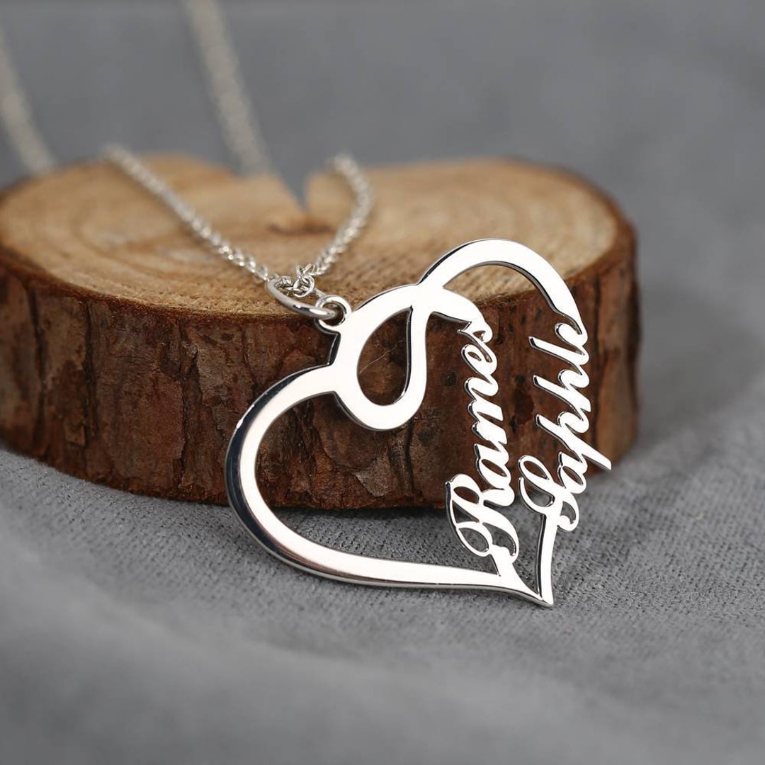 Custom Overlapping Heart Two Names Necklace 925 Sterling Silver - Etsy