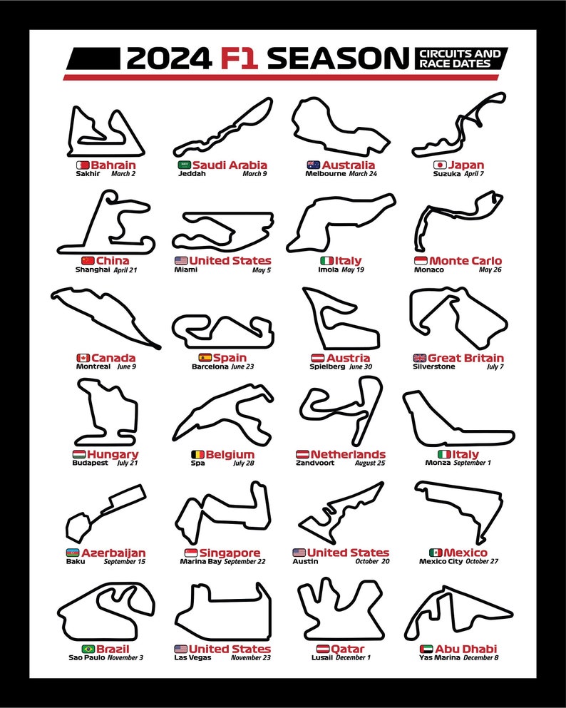 Formula 1 2024 Calendar SVG, PNG - Etsy Australia