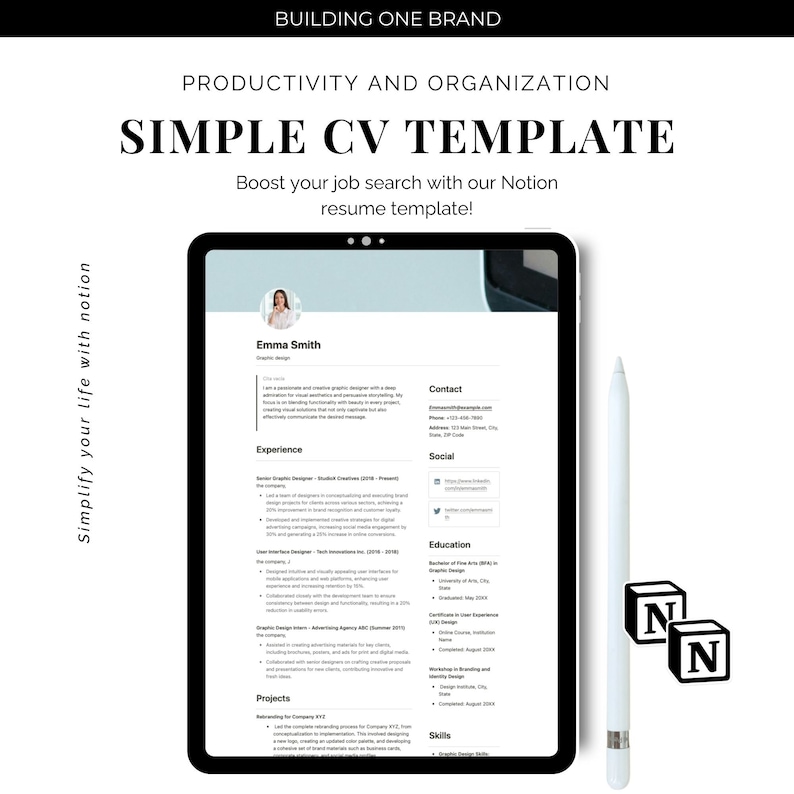 Simple Resume Template | Editable in Notion | Just 1 Dolar - Etsy