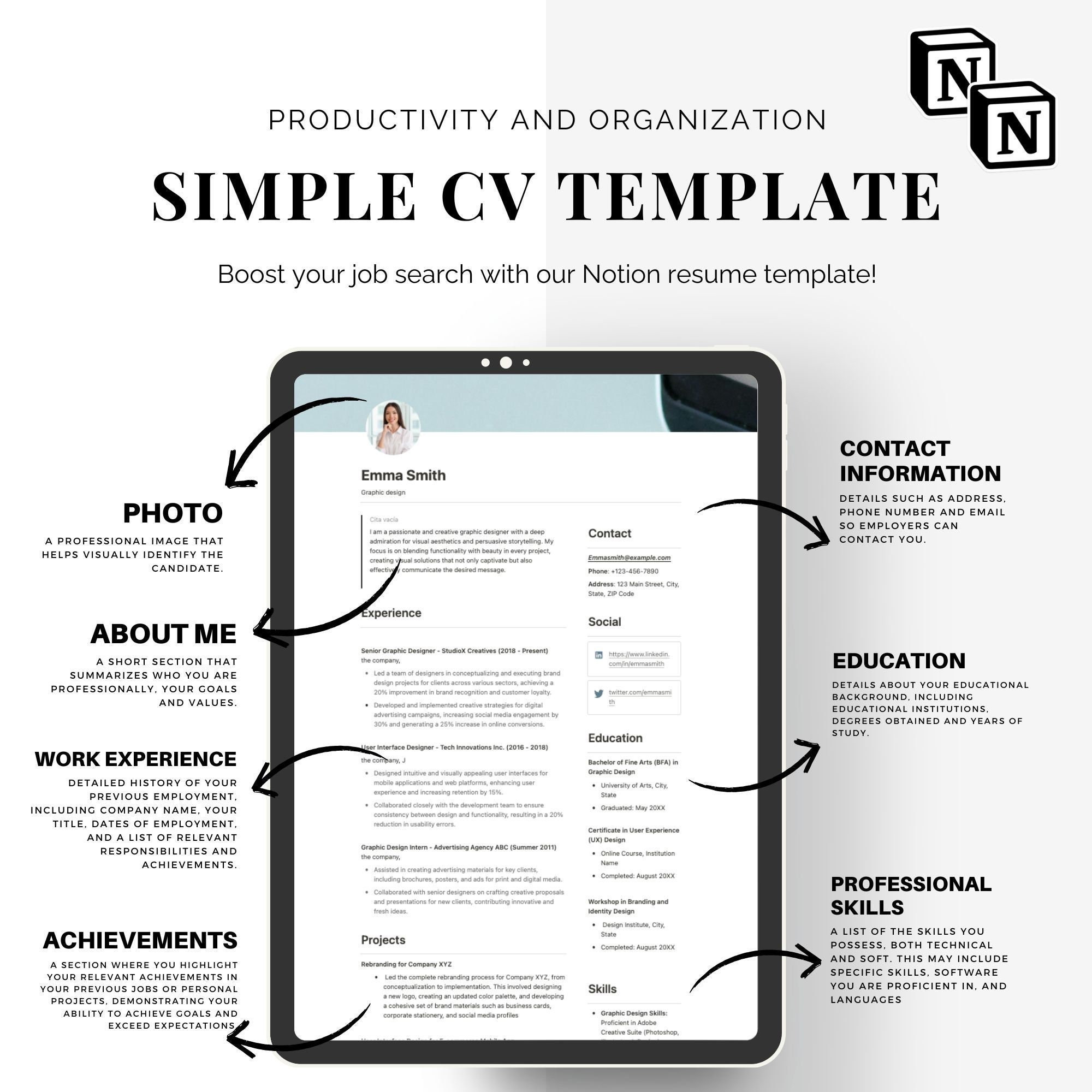 Simple Resume Template | Editable in Notion | Just 1 Dolar - Etsy