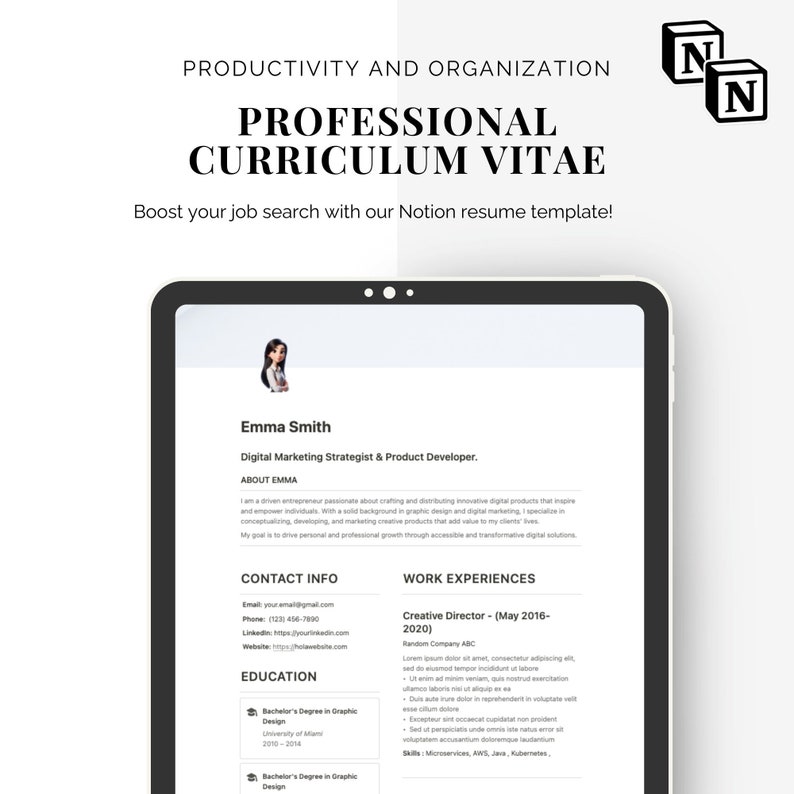 Notion Professional Resume Template - Creative and Professional Design ...