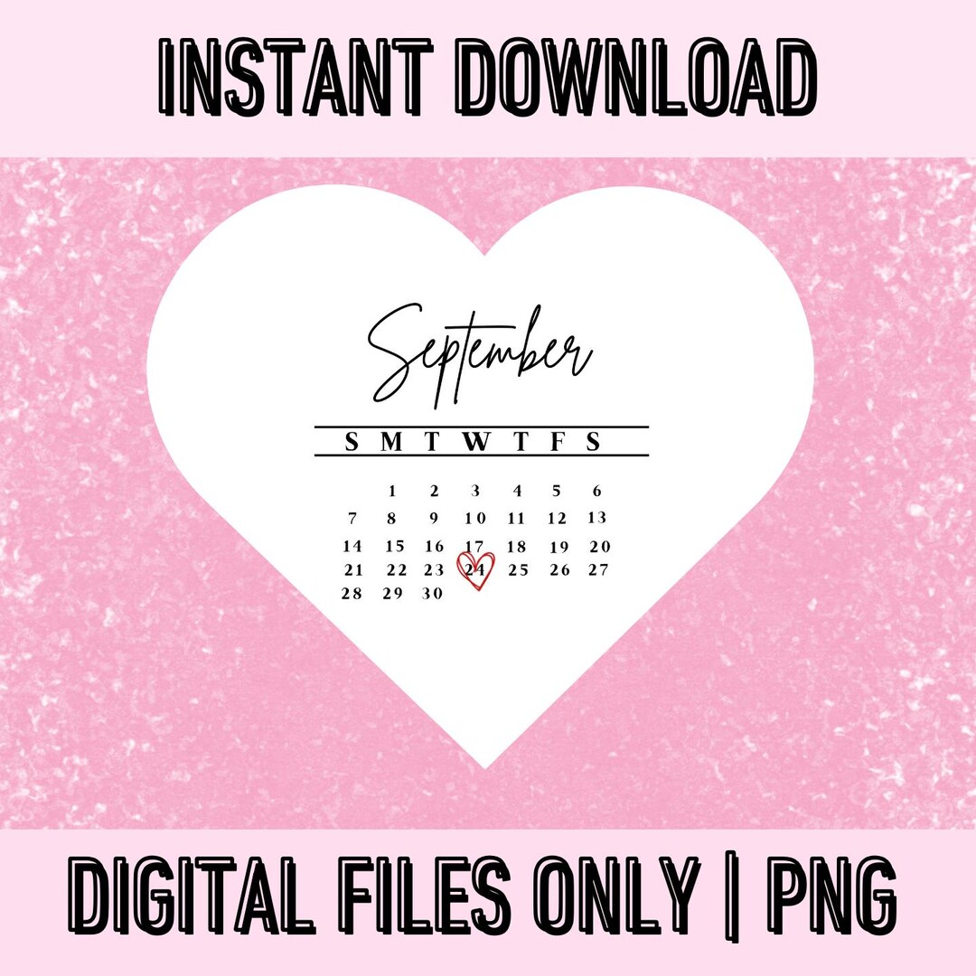 Heart Shape September 2025 Calendar: PNG File for Cricut (digital ...