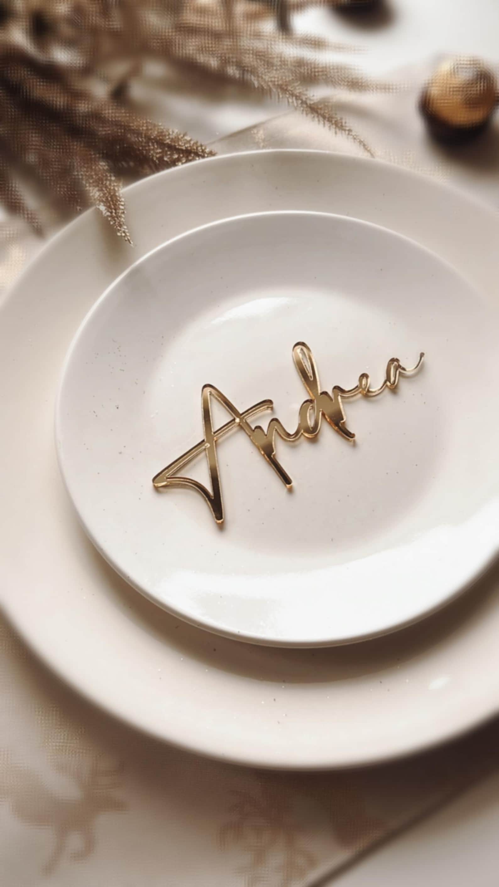 Personalized Gold Acrylic Place Cards: Laser Cut Wedding Name Settings ...