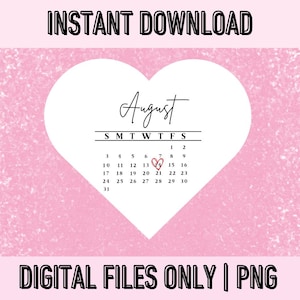 August Heart Shape Calendar - Etsy