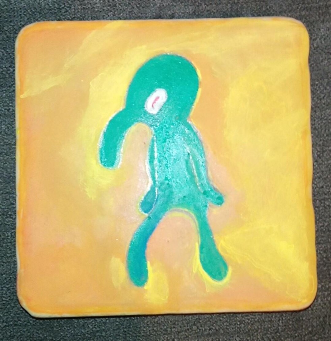 Spongebob Squarepants Abstract Squid Painting Coaster hand Painted - Etsy