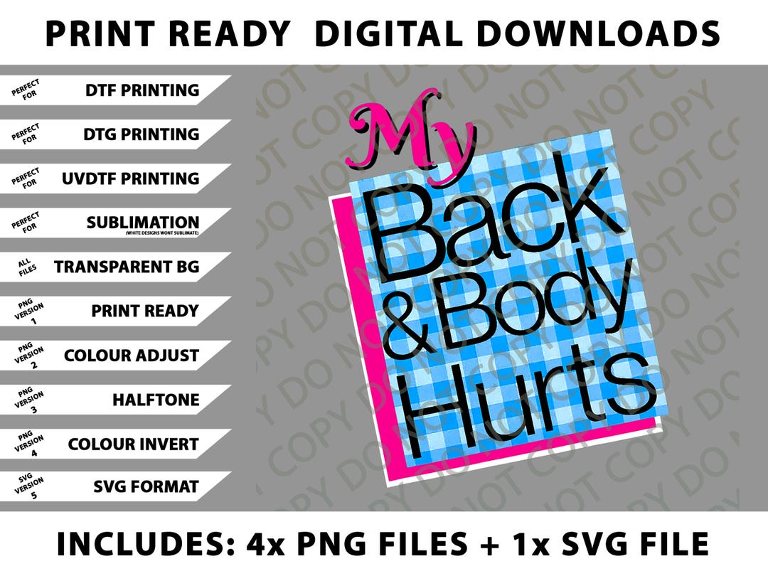 My Back & Body Hurts Funny Meme Exercise Workout Fitness Png Bundle ...