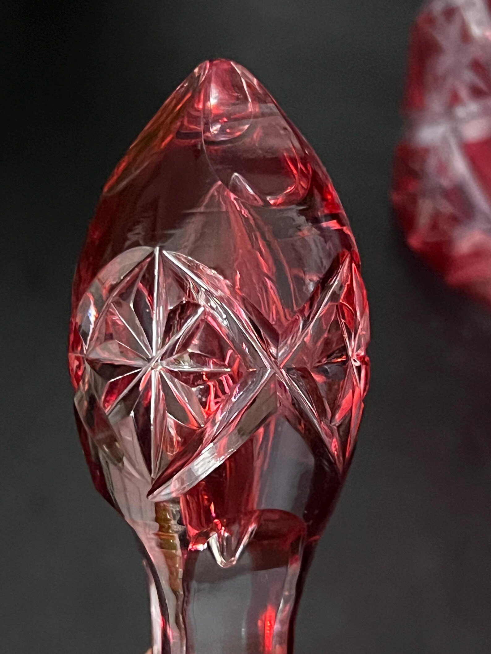 Rare Bohemian Cranberry Blown Glass Cut to Clear Diamond & Starburst ...