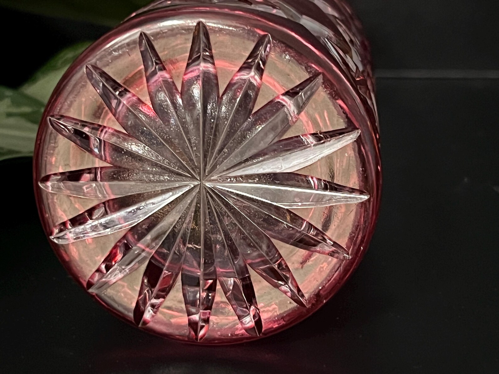 Rare Bohemian Cranberry Blown Glass Cut to Clear Diamond & Starburst ...