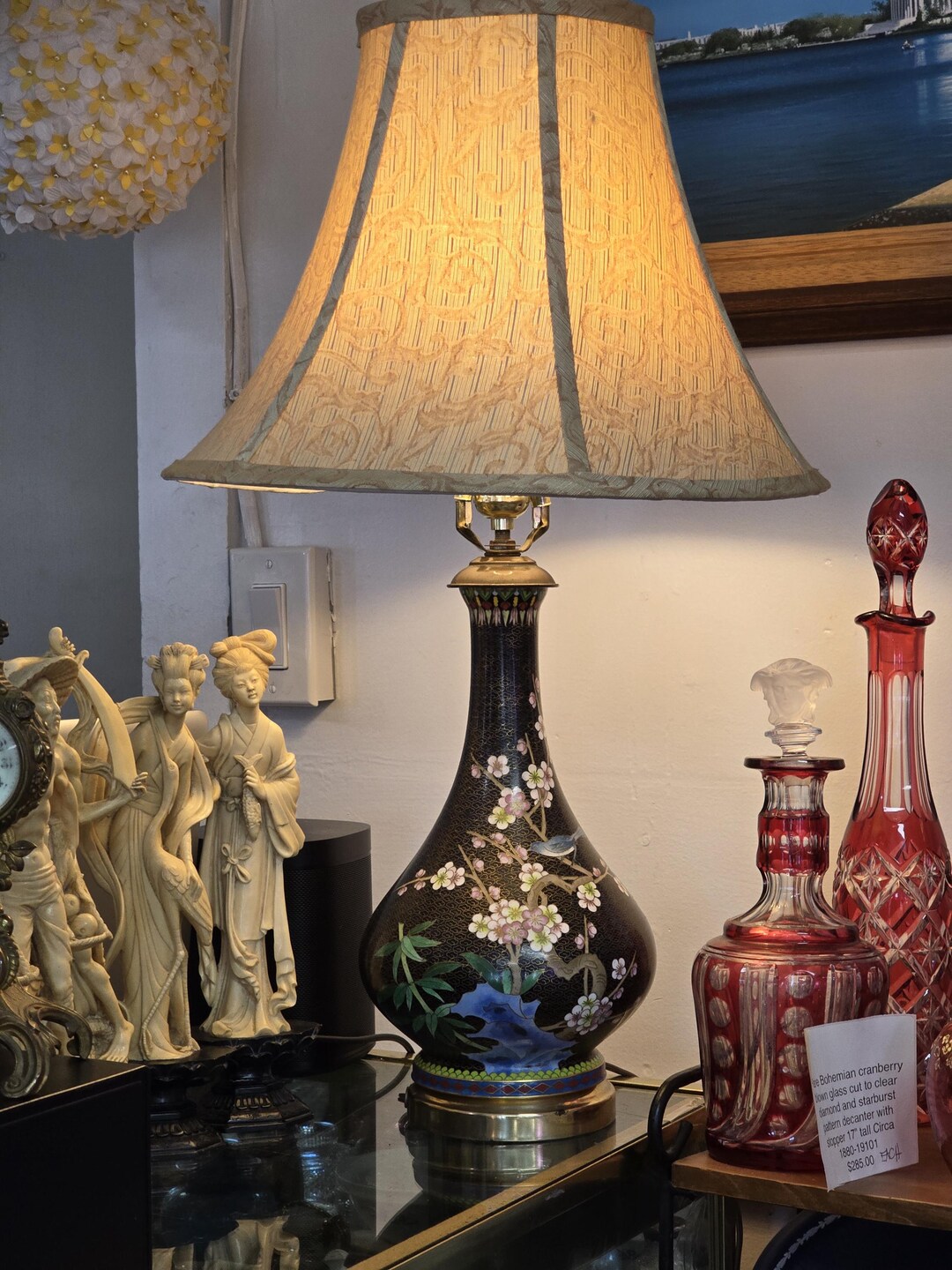 Vintage Chinese Cloisonné Lamp: Floral Bird Design, Double Happiness ...