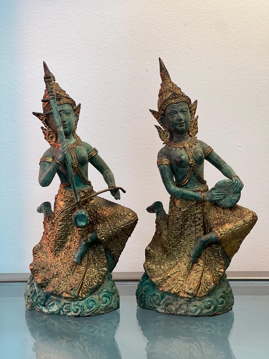 Pair of Thai Bronze Statues of Female Musicians 8 1/4” Tall - Etsy