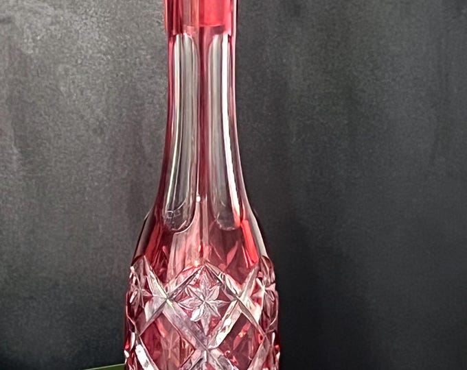 Rare Bohemian Cranberry Blown Glass Cut to Clear Diamond & Starburst ...