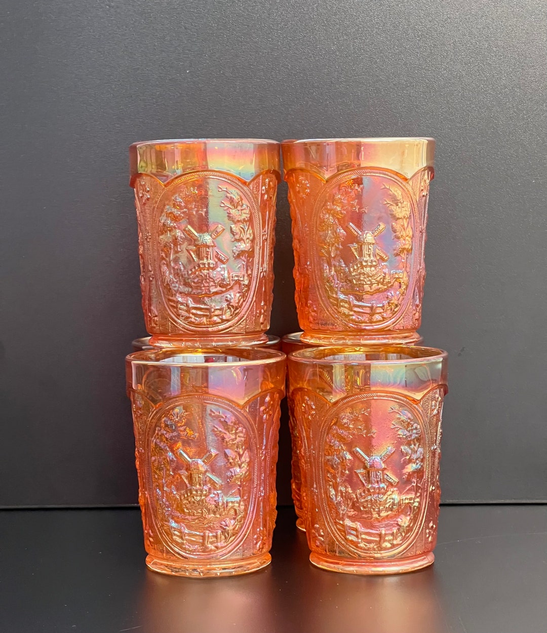 Imperial Marigold Carnival Glass Windmill Tumbler 4 1/8” Tall Set of 6 ...