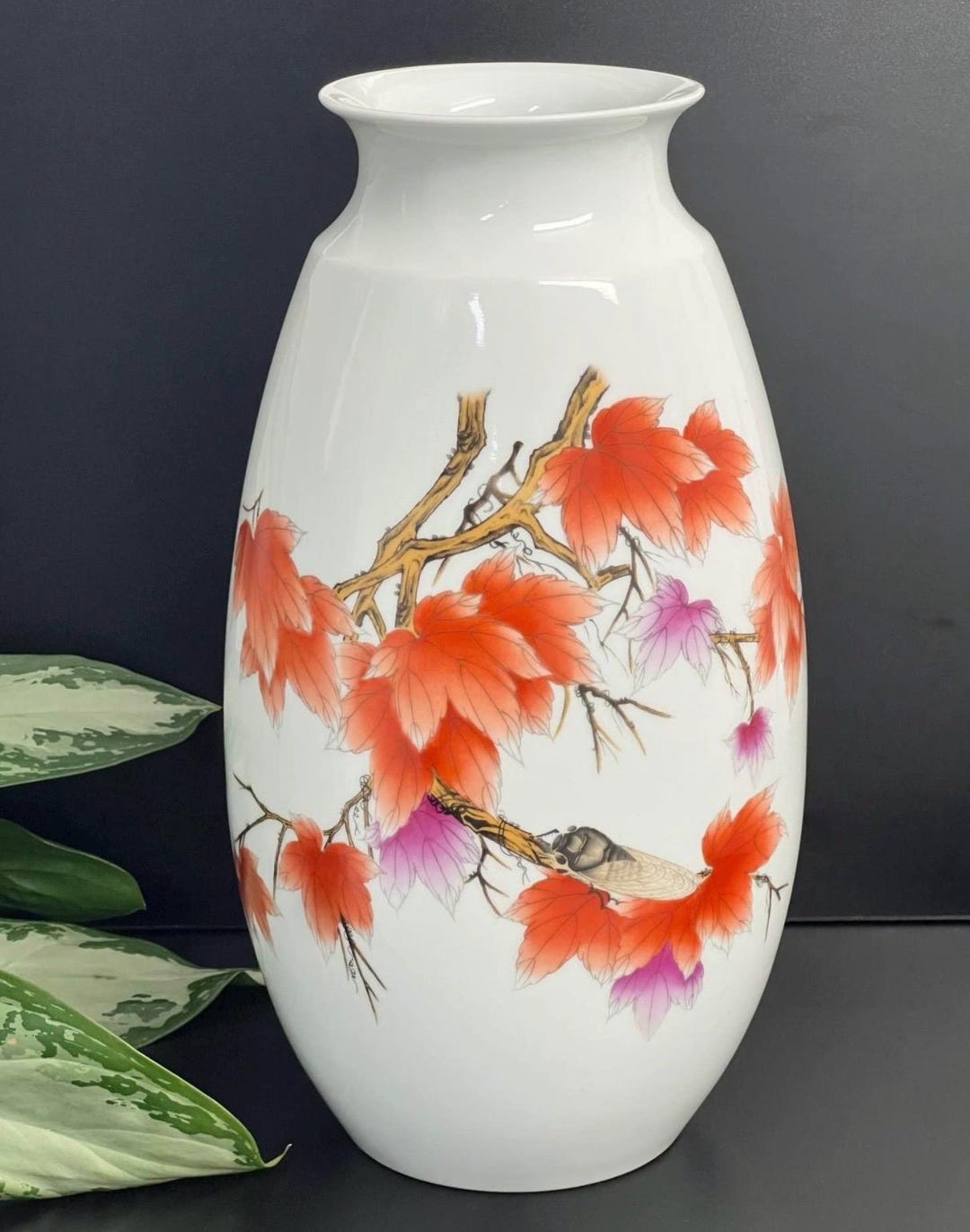 Vintage Autumn Maple Leaves Porcelain Vase – 14.1/2 “tall - Etsy