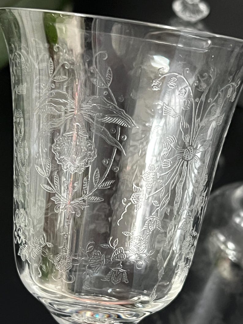 Vintage Heisey Etched Orchid Pattern Crystal Wine / Water Goblets 1940 ...