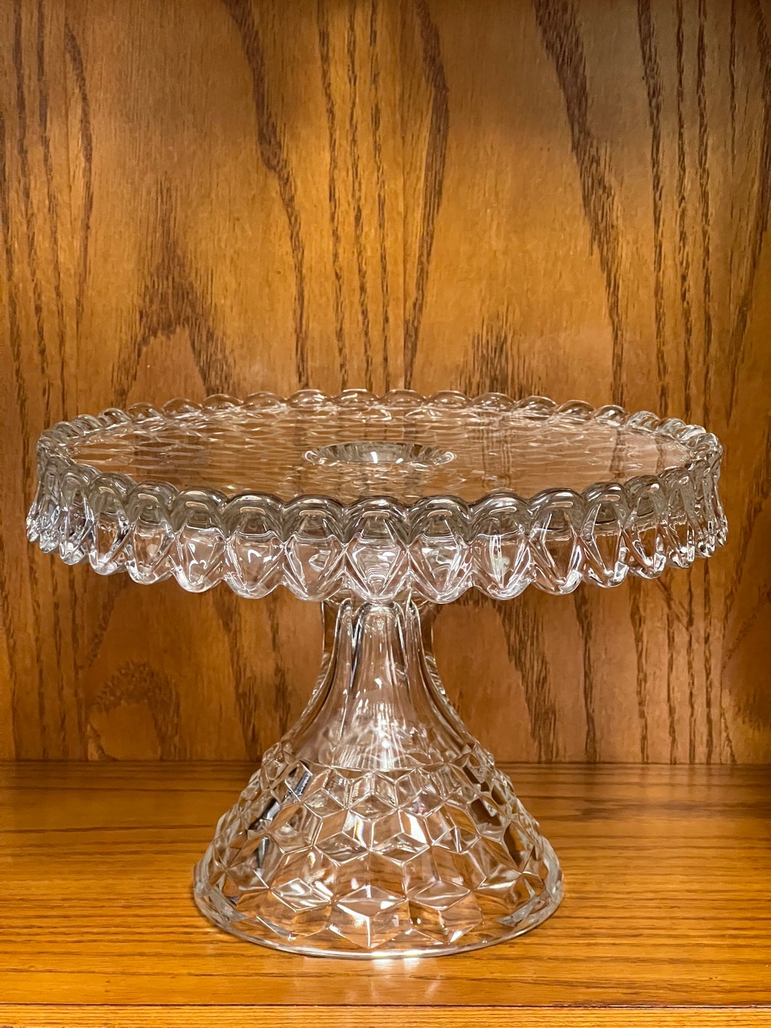 Vintage Fostoria Clear American Glass Round Cake Stand Rum Well Glows ...