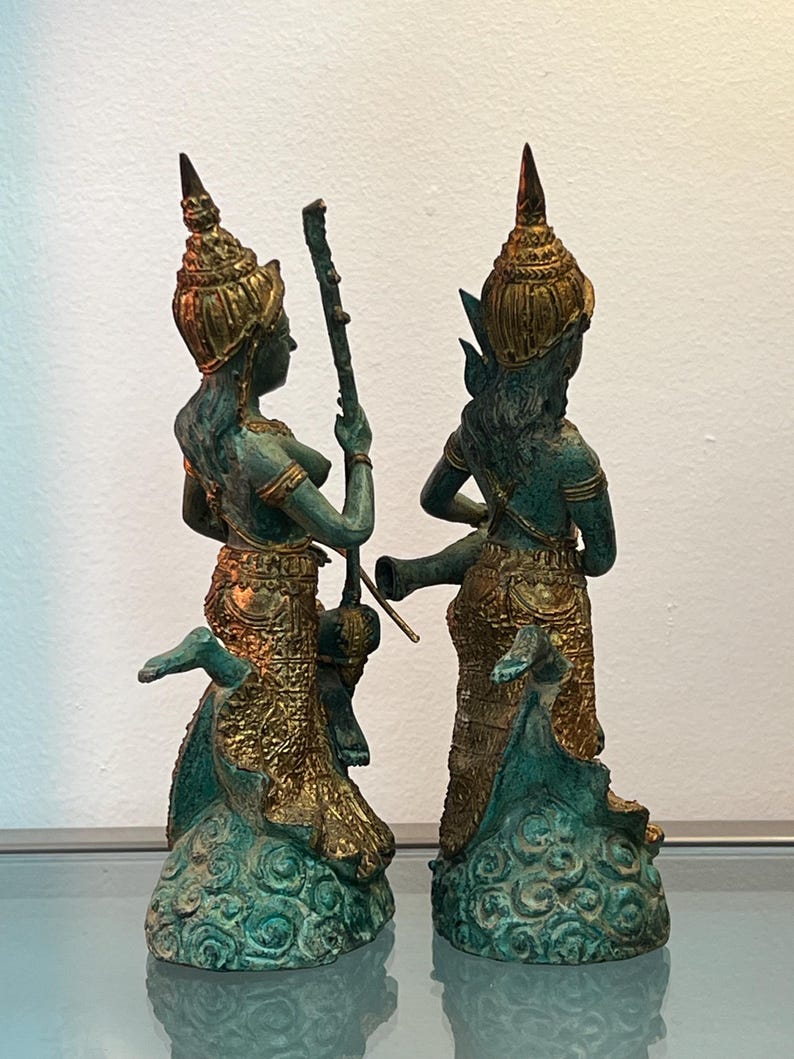 Pair of Thai Bronze Statues of Female Musicians 8 1/4 Tall - Etsy