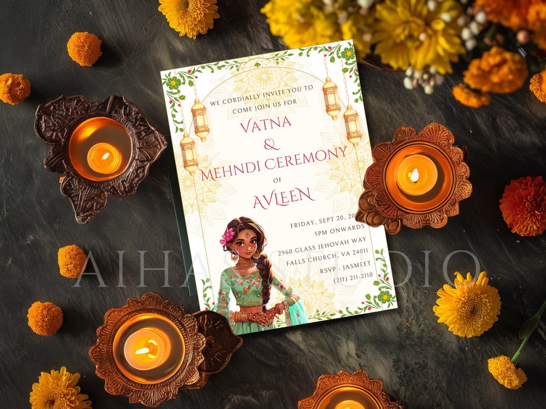 Modern Mehndi Invitation, Vatna/haldi/dholki/mehendi/sangeet/henna ...