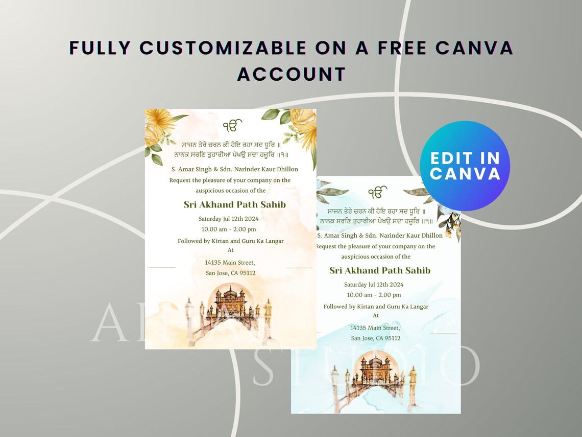 Sri Akhand Path Invitation, Digital Download, 100% Editable, Printable ...