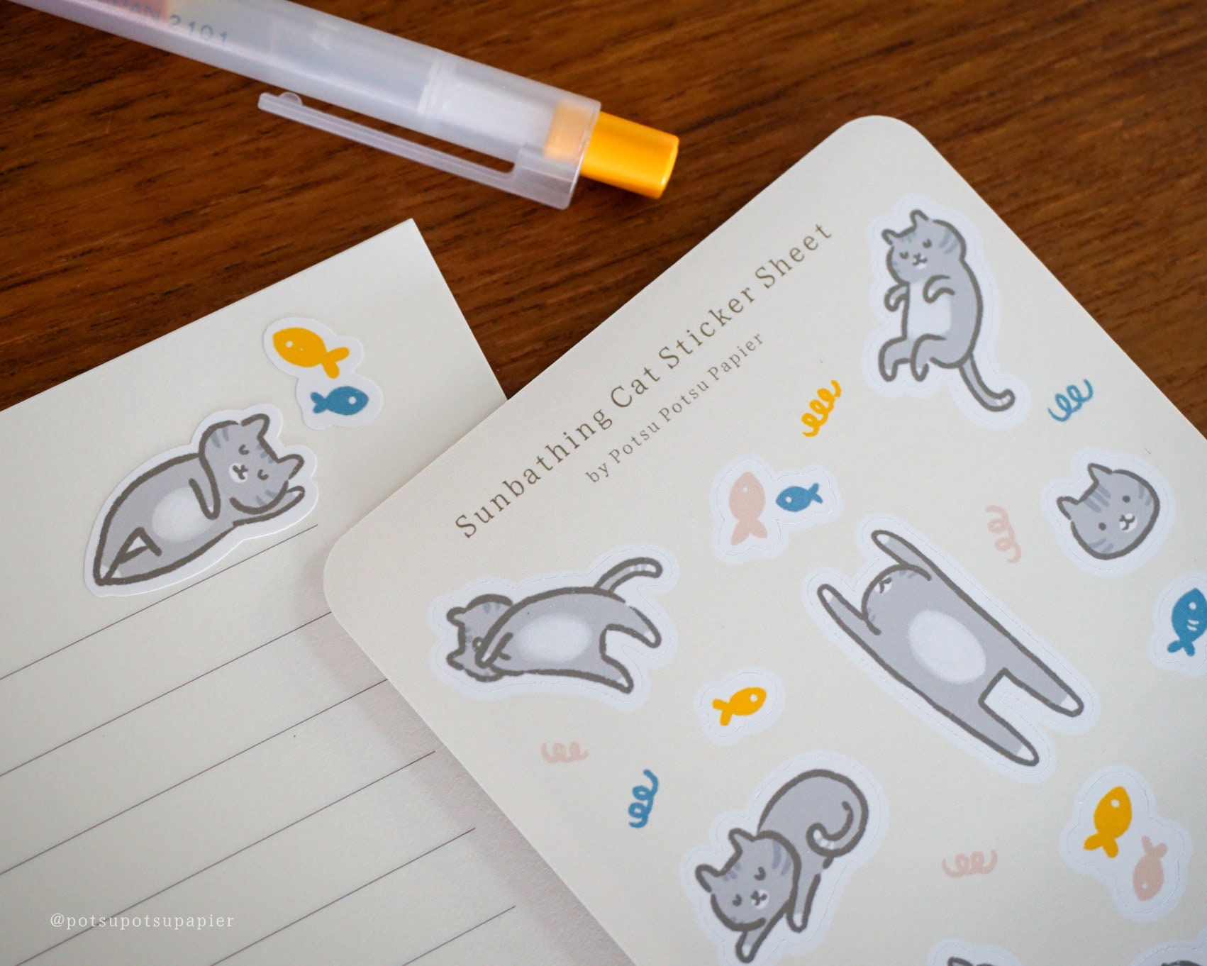 Sunbathing Cat Sticker Sheet, Cute Waterproof Stickers for Planners ...