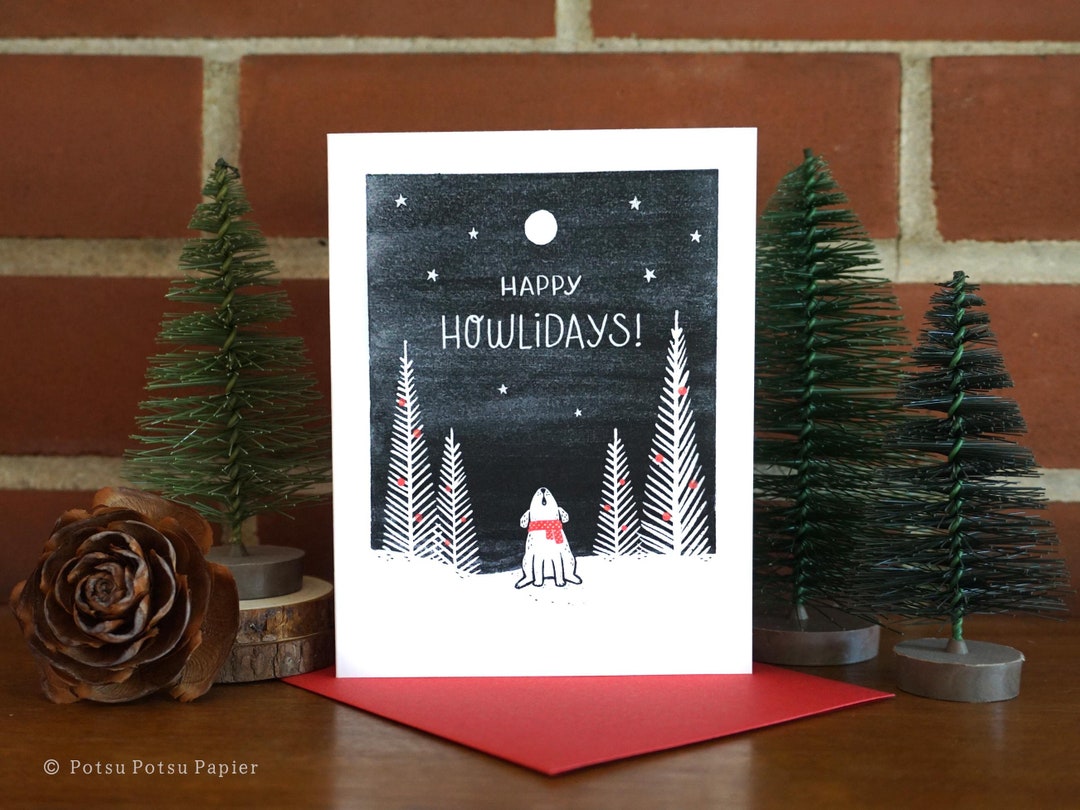 Howling Dog Christmas Card, Gift a Handmade Holiday Card to Your Family ...