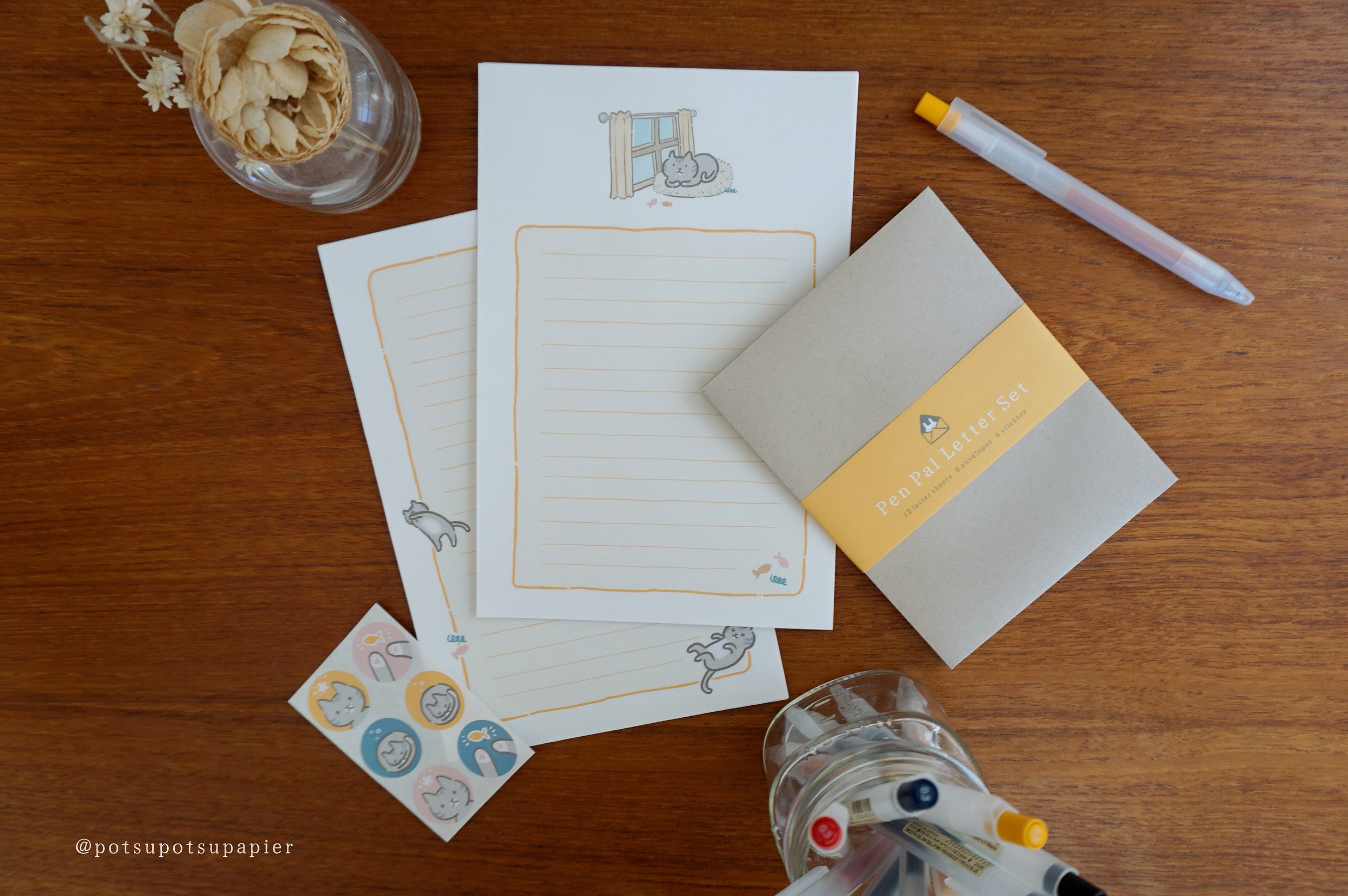 Sunbathing Cat Pen Pal Letter Set, Letter Writing Set, Handmade Pen Pal ...