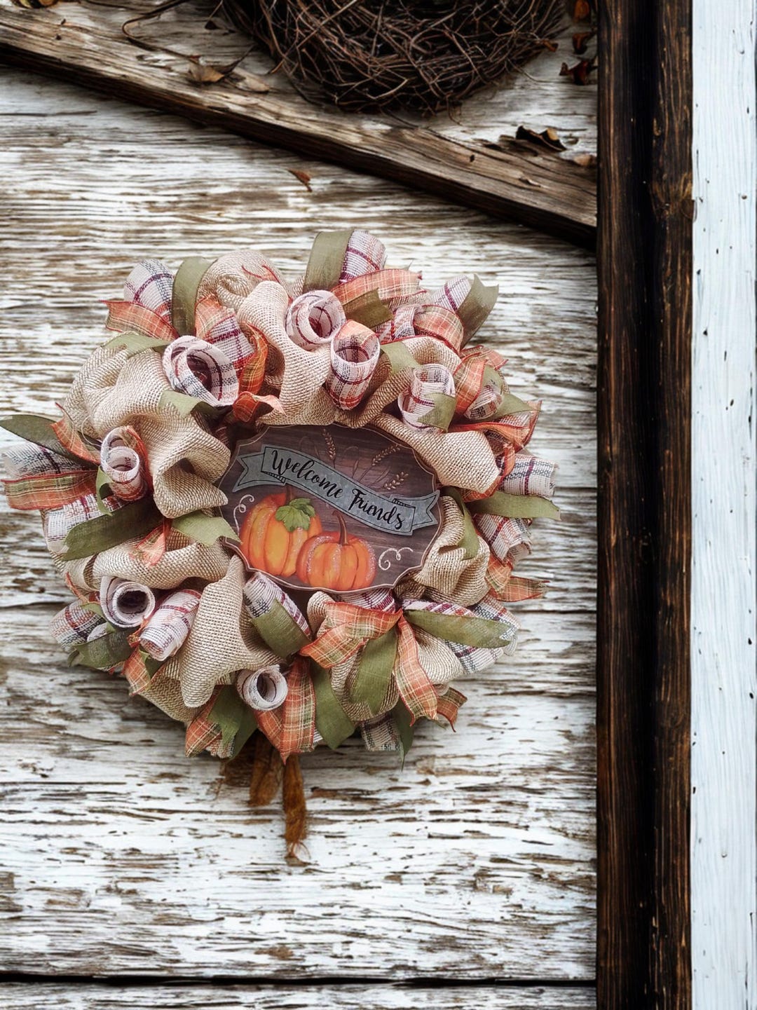 Fall Plaid Deco Mesh Wreath, Wood "welcome Friends" Sign, Fall Mesh ...