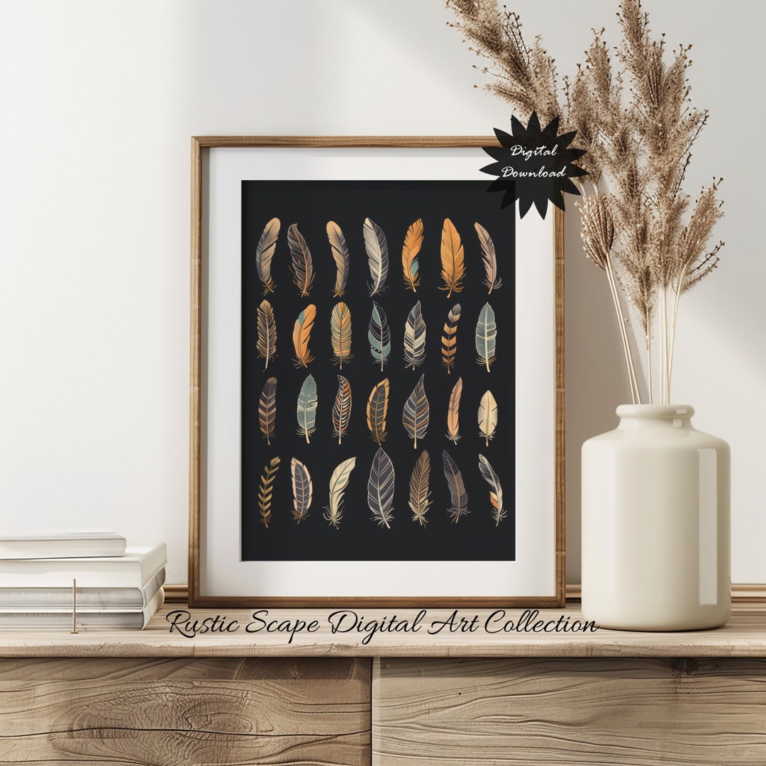 Boho Feather Art Print, Instant Digital Download, Modern Boho Wall Decor, Feather Print at Home ...