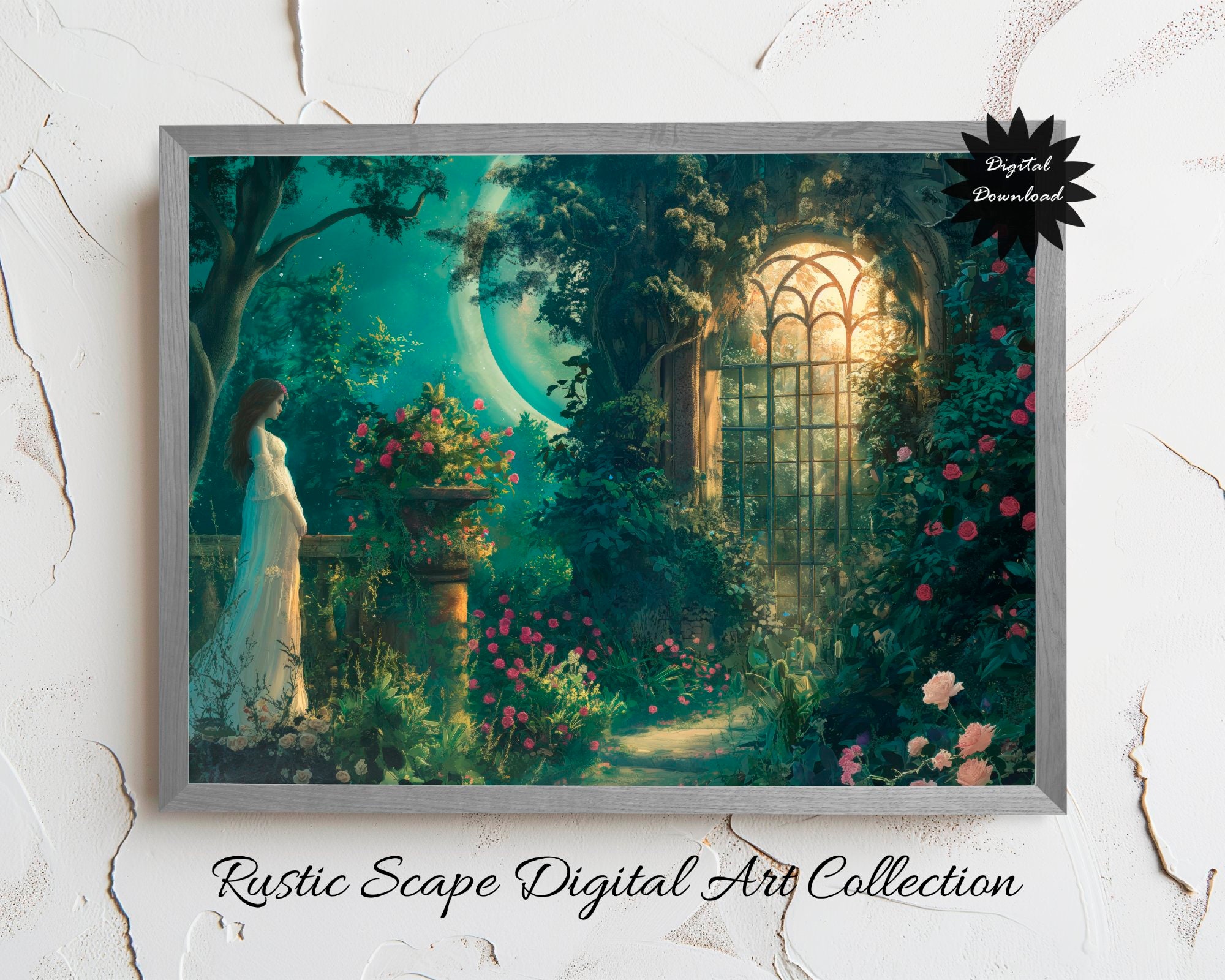 Enchanted Garden Moonlight Scene, Digital Art Download, Printable ...