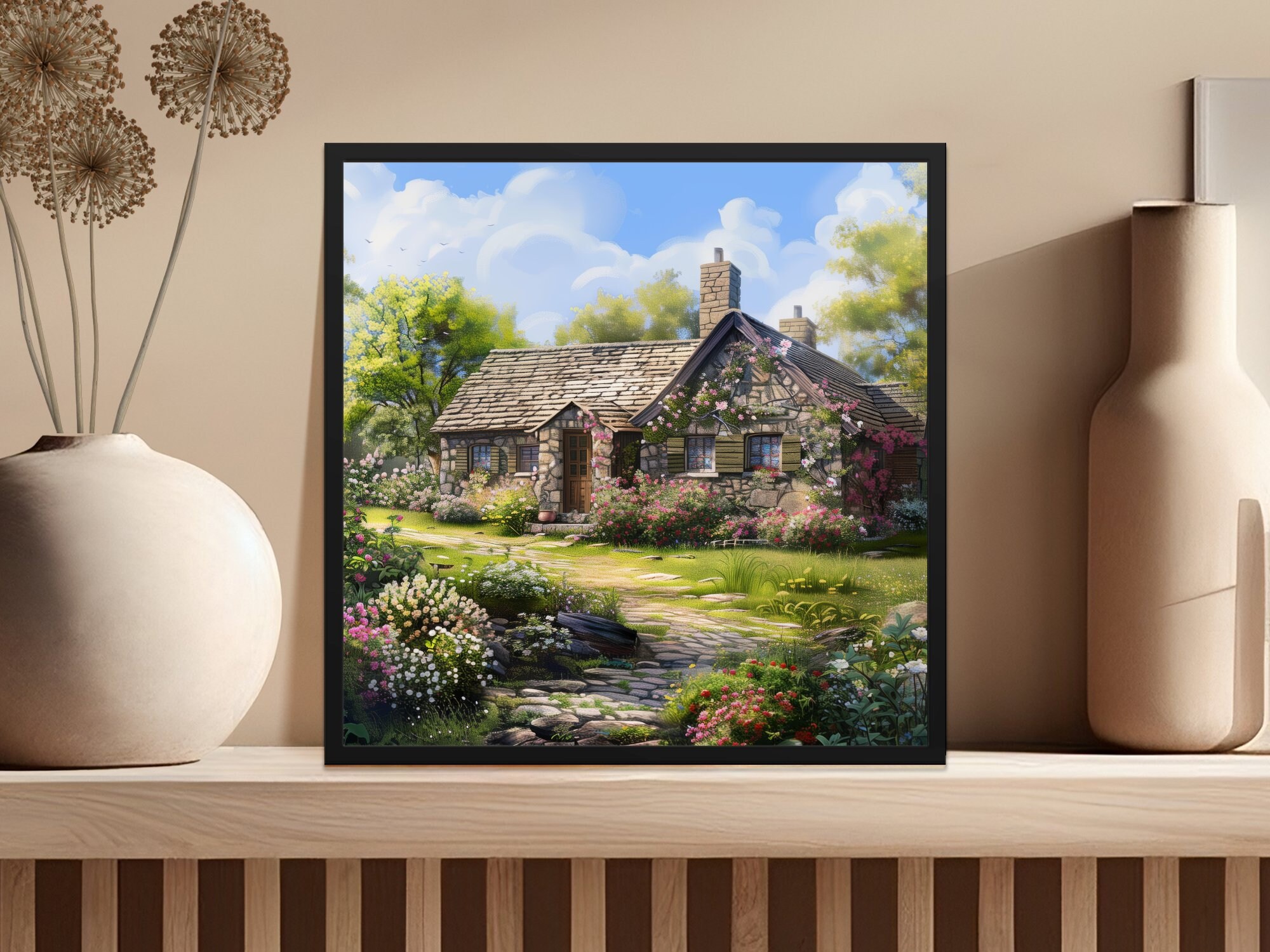 Cottagecore Digital Art Printable With Rustic Cottage Garden Landscape ...