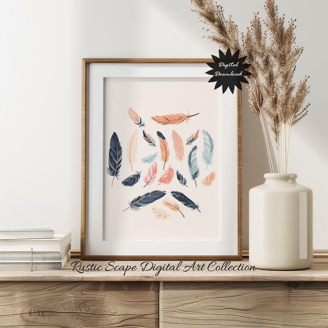 Boho Feather Art Print, Digital Download Feather Wall Art, Instant ...